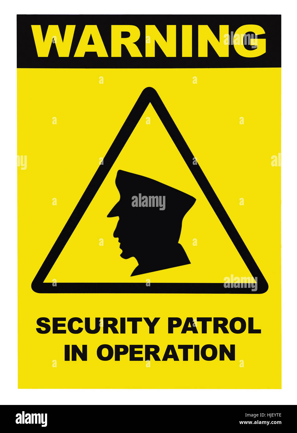 Security patrol in operation text warning sign label, yellow isolated ...