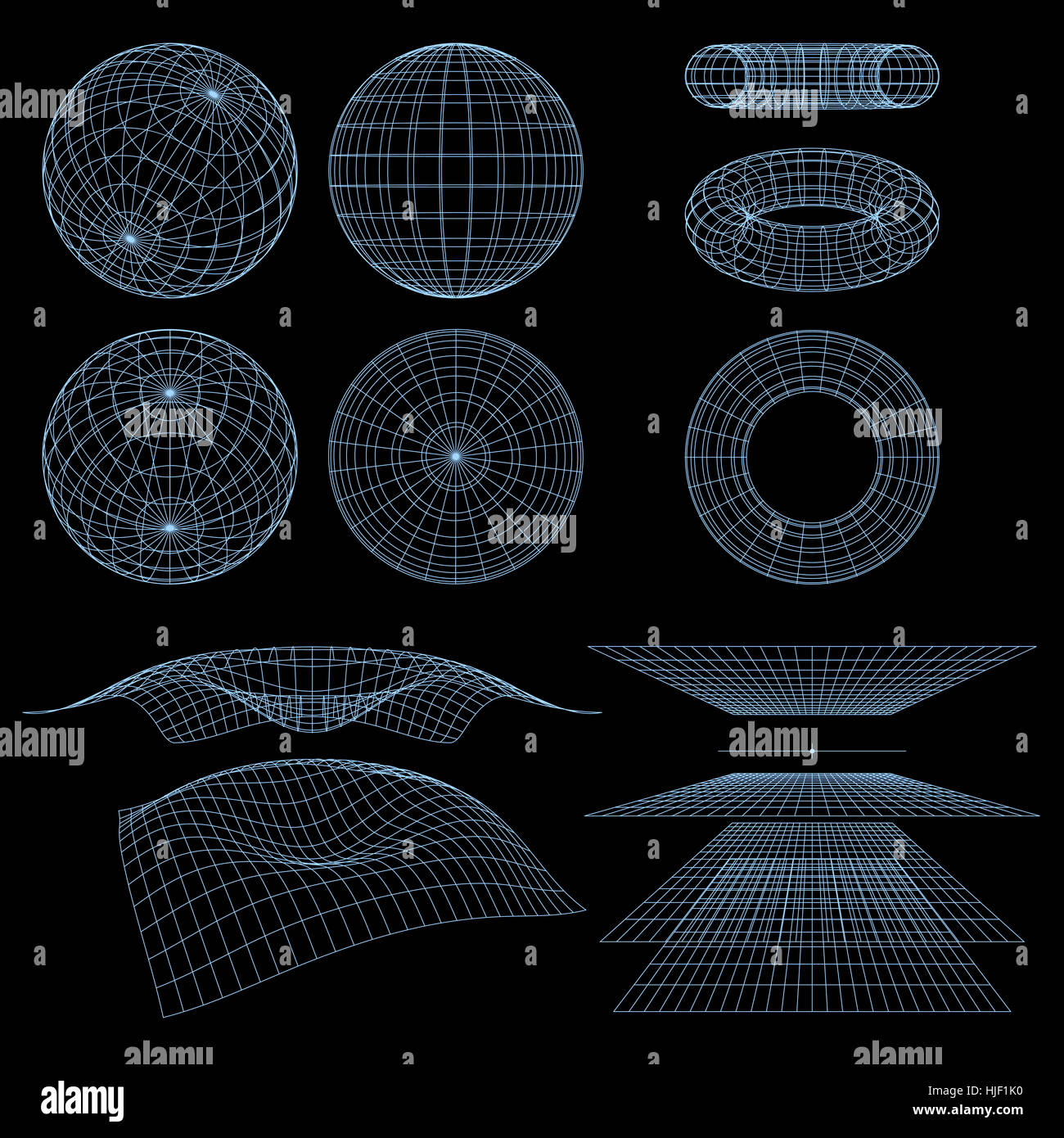 Geometry, Mathematics and Perspective wireframe symbols. Vector ...