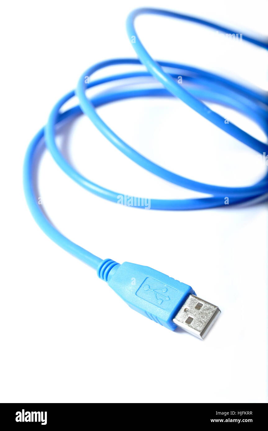 Blue USB cable on wite background Stock Photo - Alamy