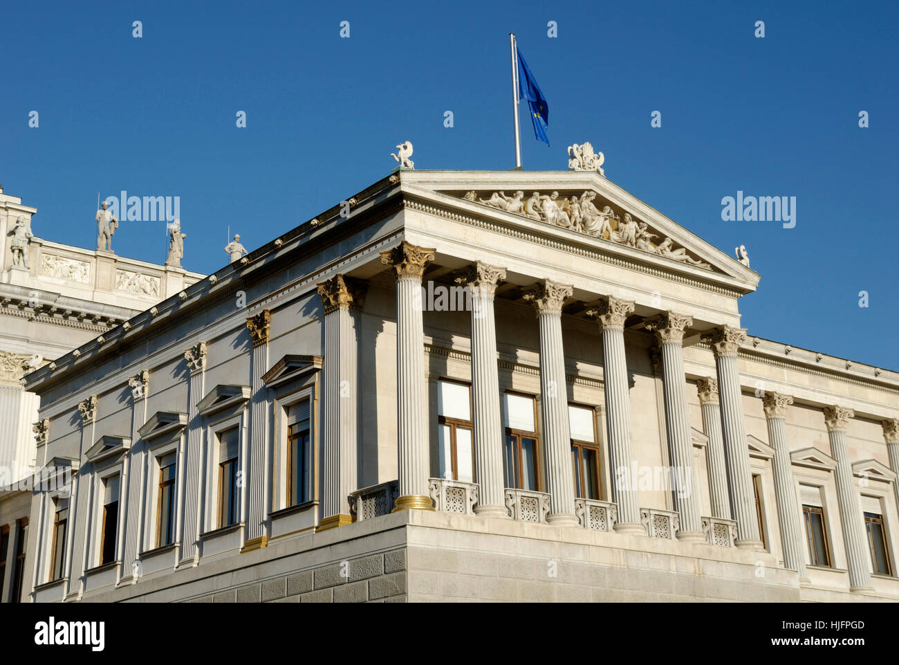 vienna, austrians, columns, parliament, facade, blue, shine, shines ...