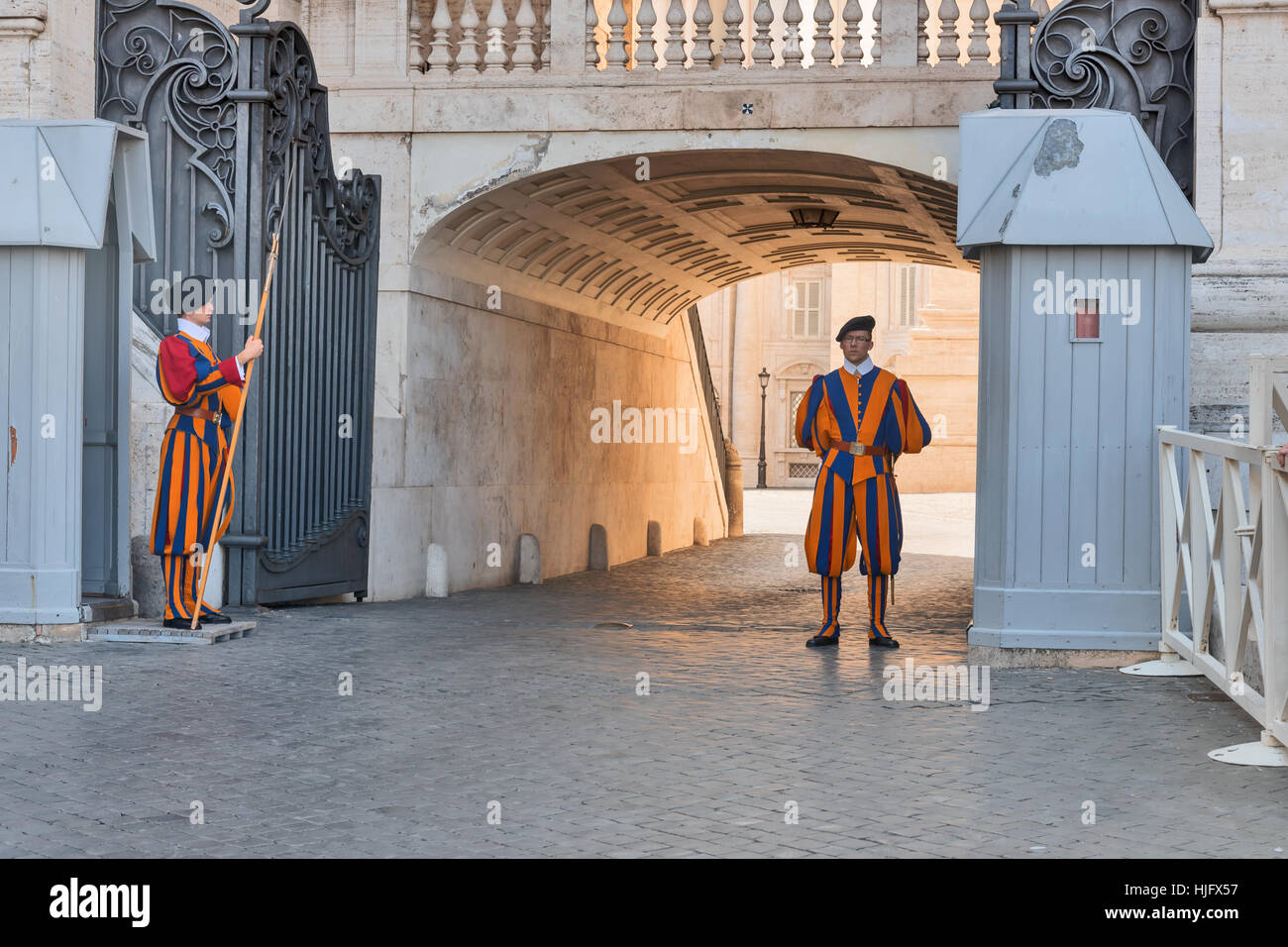 Two Swiss Guards on sentry duty outside St Peter's Basilica, Vatican ...