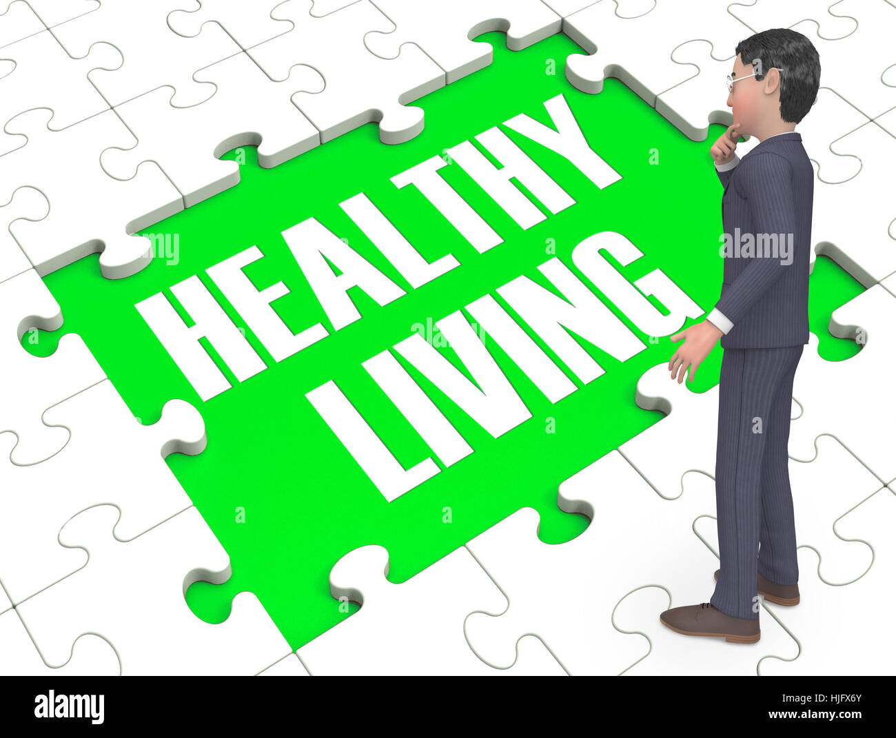 Healthy Living Puzzle Showing Healthy Diet And Doing Exercise 3d ...