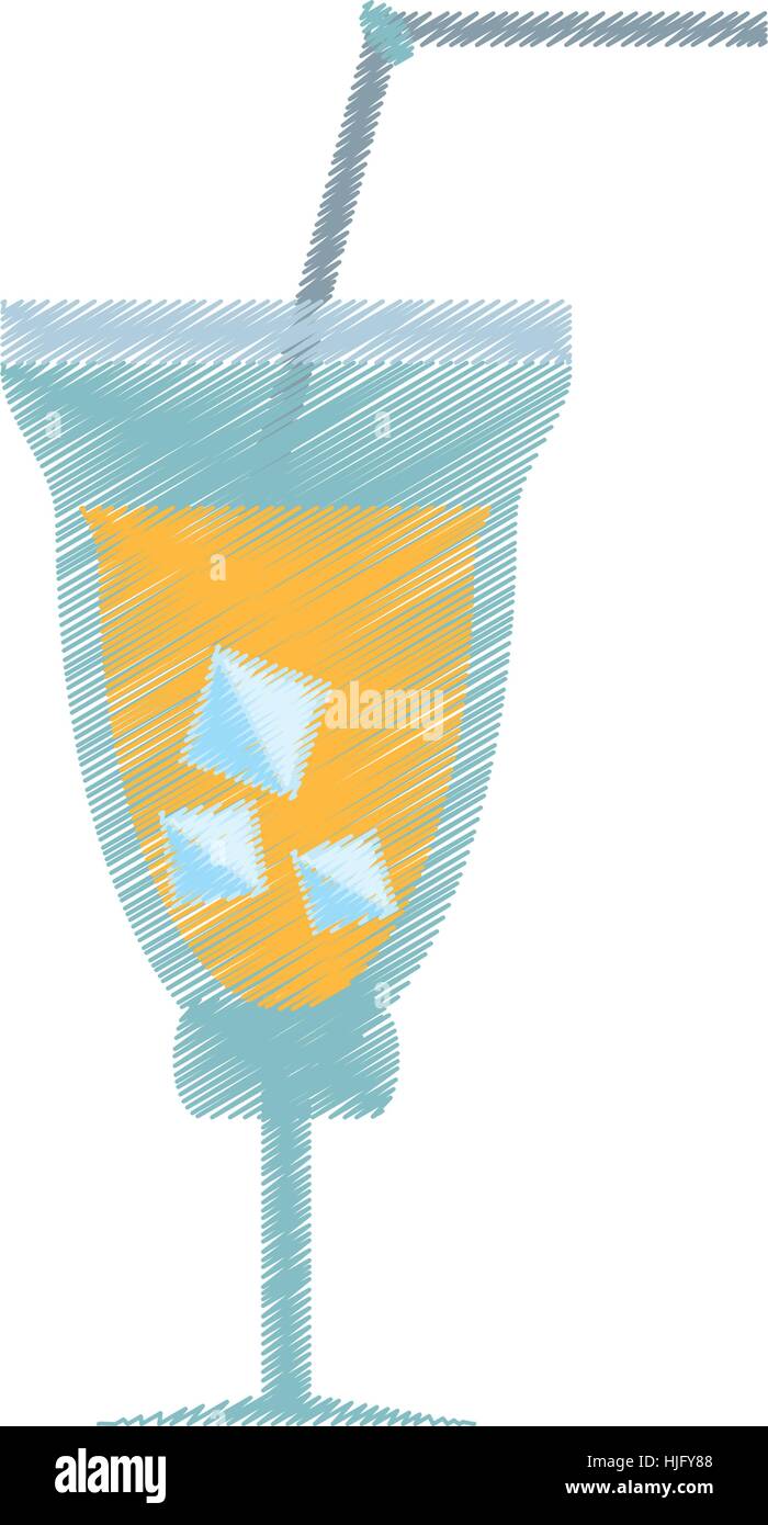 drawing cocktail fresh drink straw ice vector illustration eps 10 Stock ...