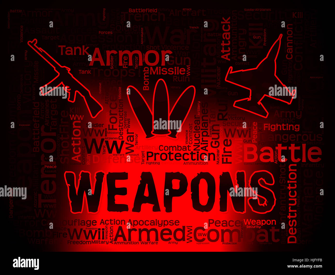 Weapons Words Mean Armed Firepower And Armoury Stock Photo - Alamy