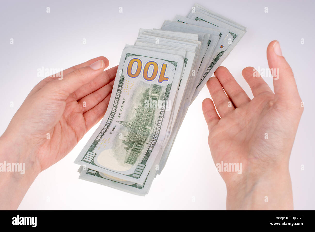 Human hand holding American dollar bill as money isolated on white ...