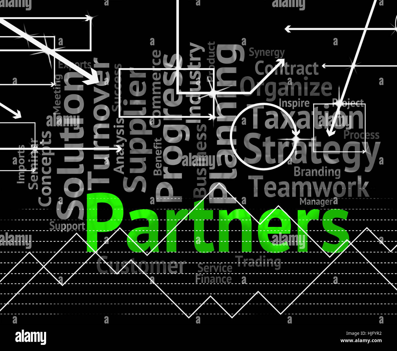 Partners Word Diagram Means Work Together And Synergy Stock Photo - Alamy