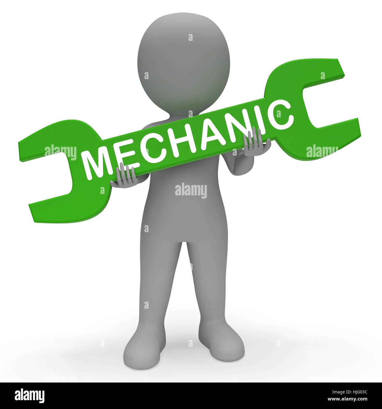 Mechanic Character with Spanner Shows Engineer Jobs 3d Rendering Stock ...