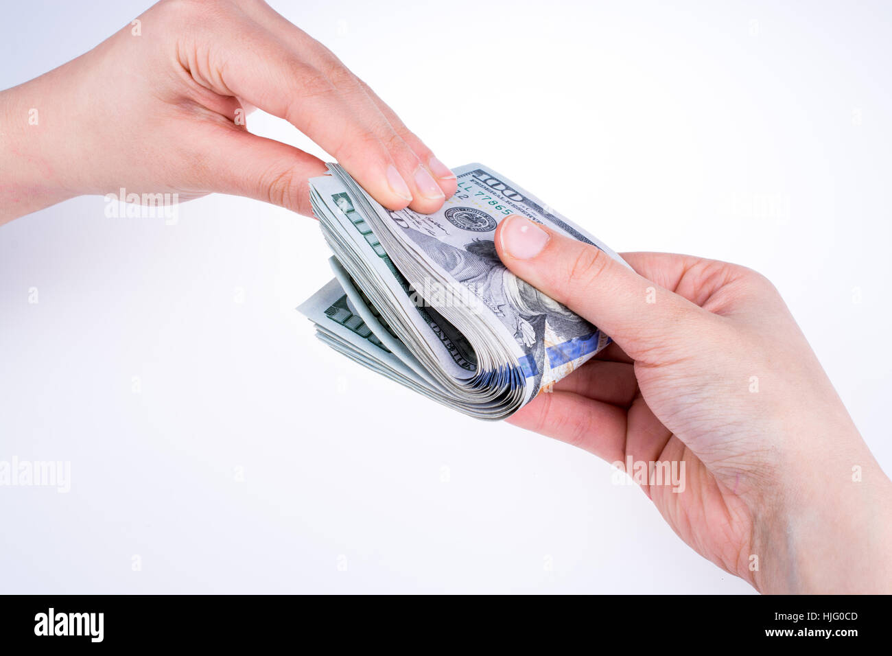 Human hand holding American dollar bill as money isolated on white ...