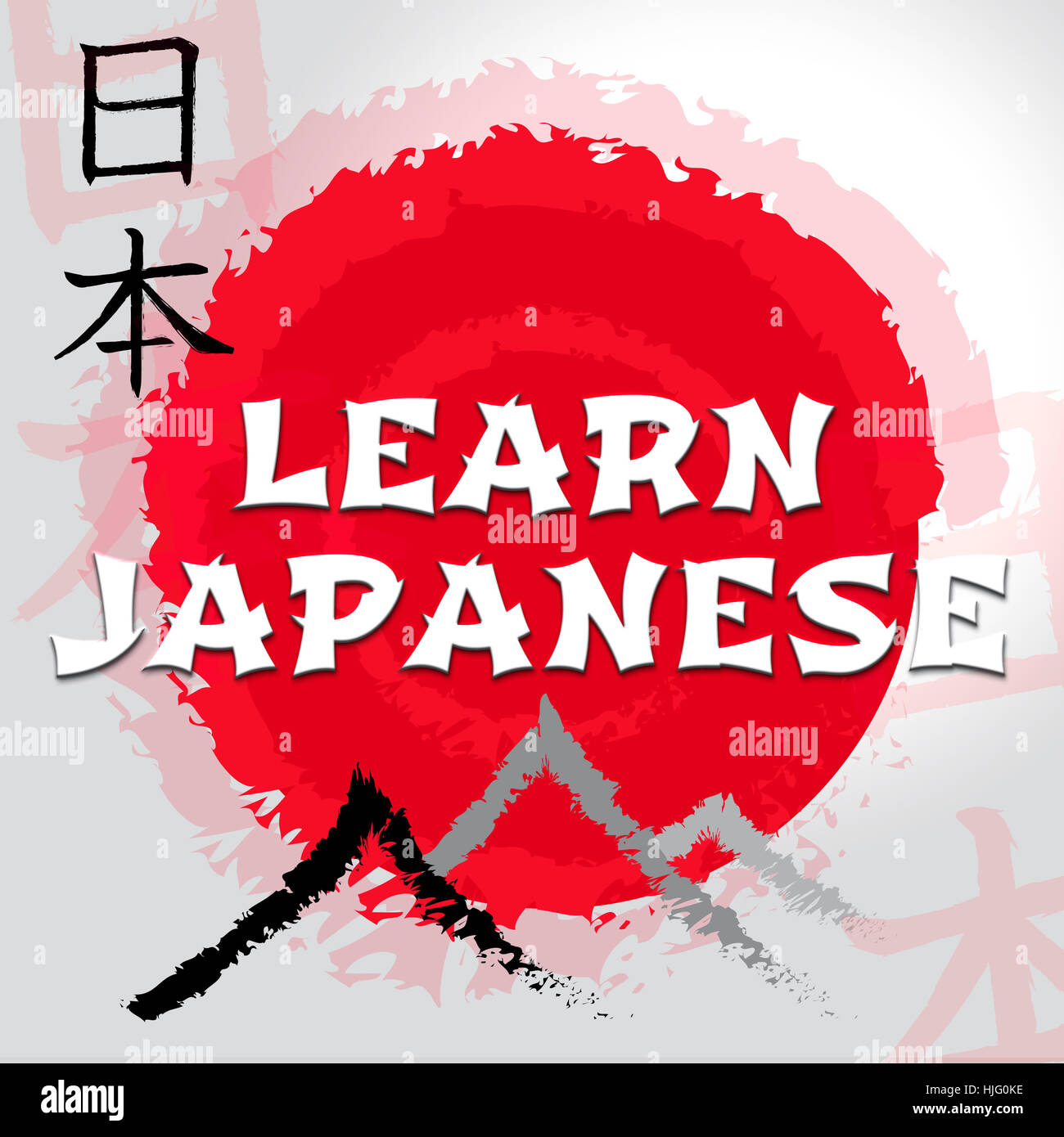 Learn Japanese Mountain And Sun Symbols Indicating Japan Language And ...