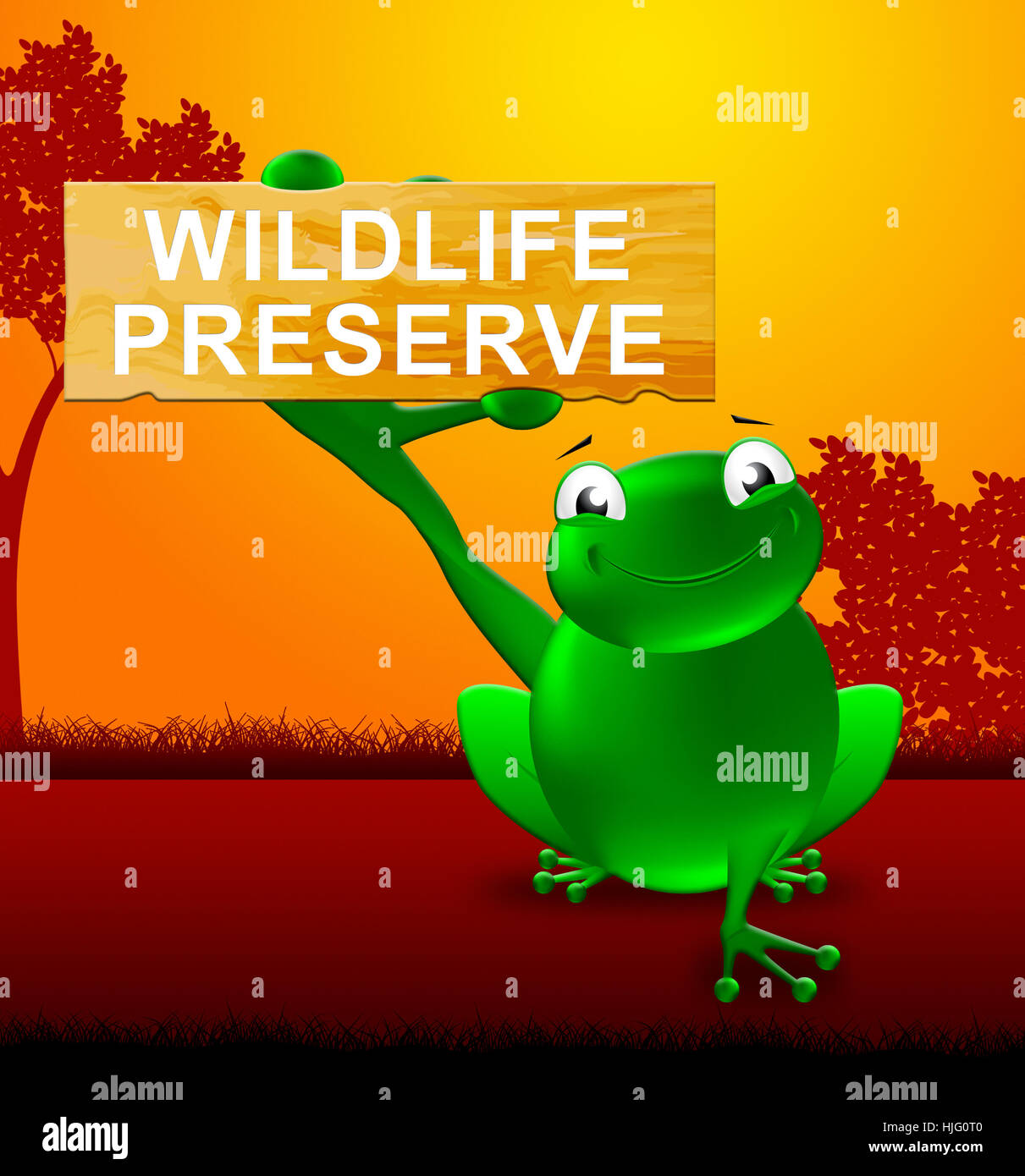 Frog With Wildlife Preserve Sign Shows Animal Reservation 3d ...
