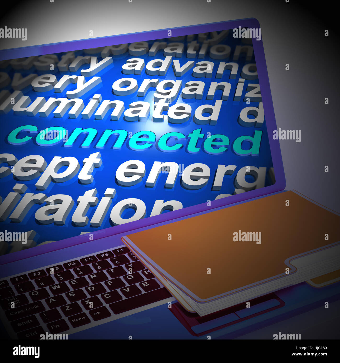 Connected Word Cloud Laptop Showing Communications And Connections 3d ...