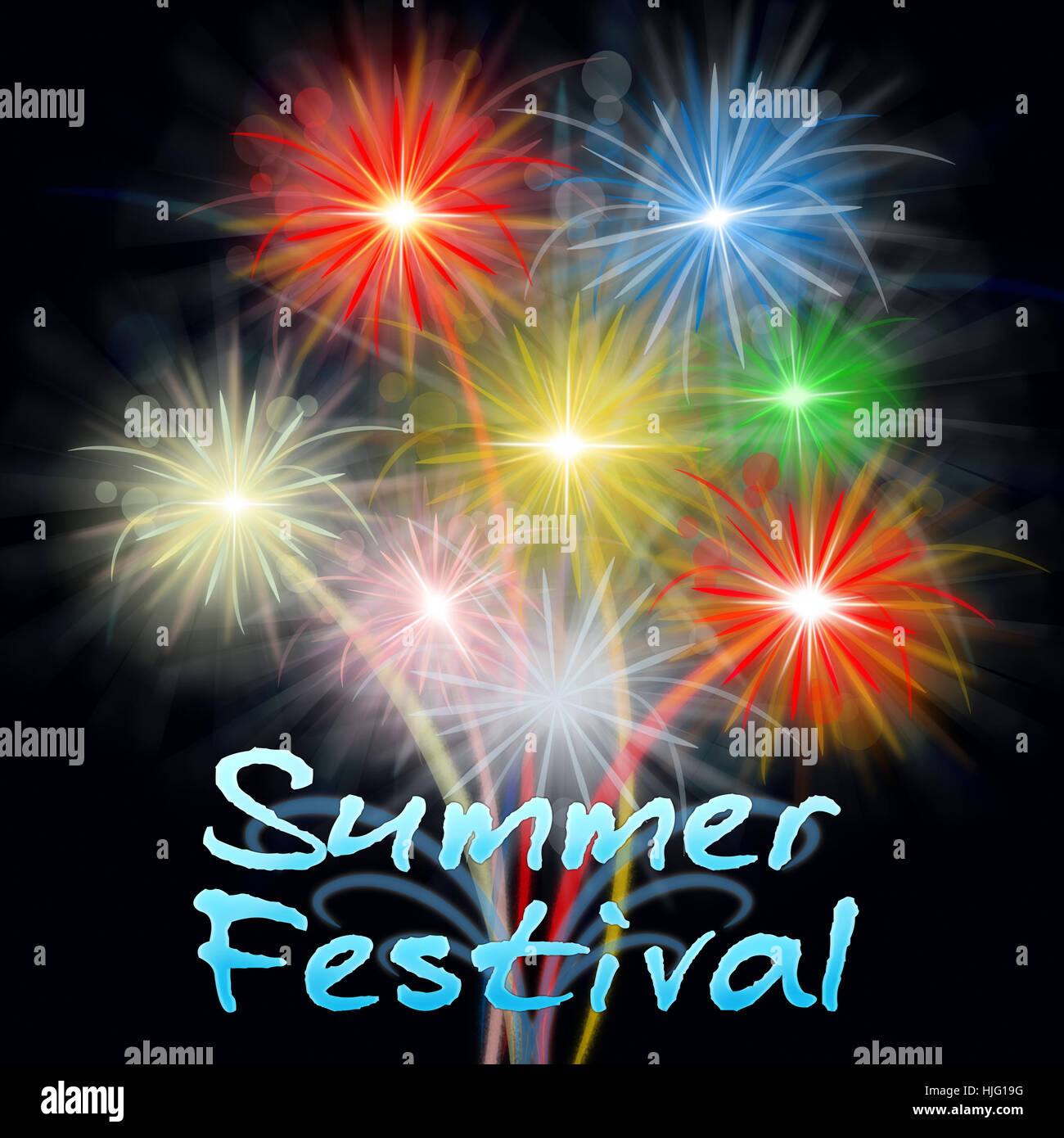 Summer Festival Fireworks Showing Exploding Fiesta Pyrotechnics Stock ...