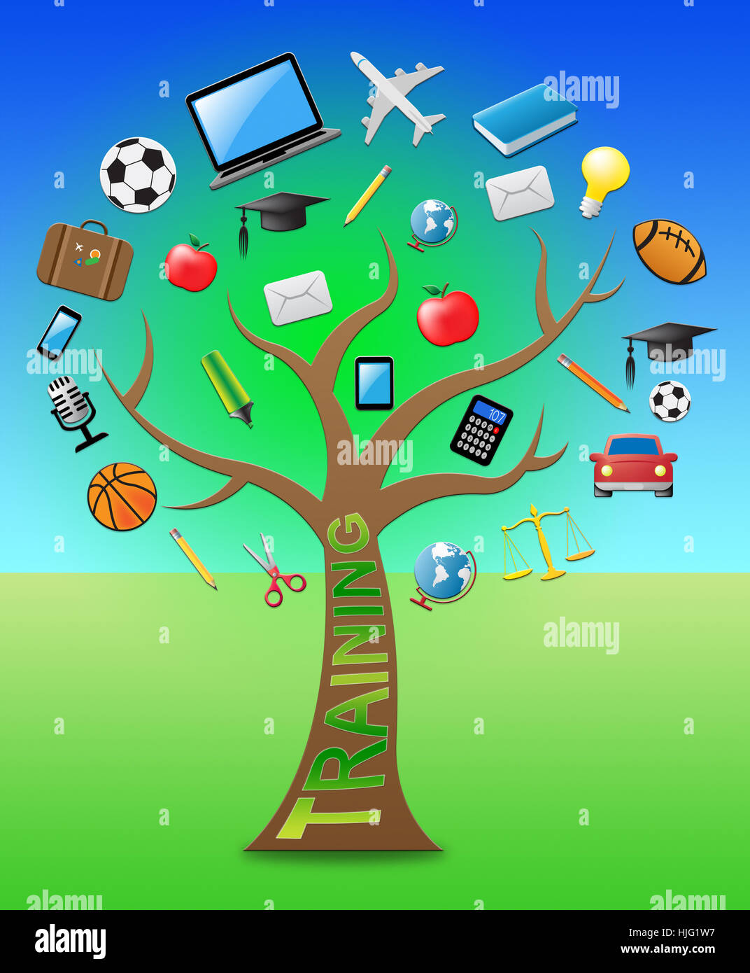 Training Tree With Icons Shows Learning Webinars 3d Illustration Stock ...