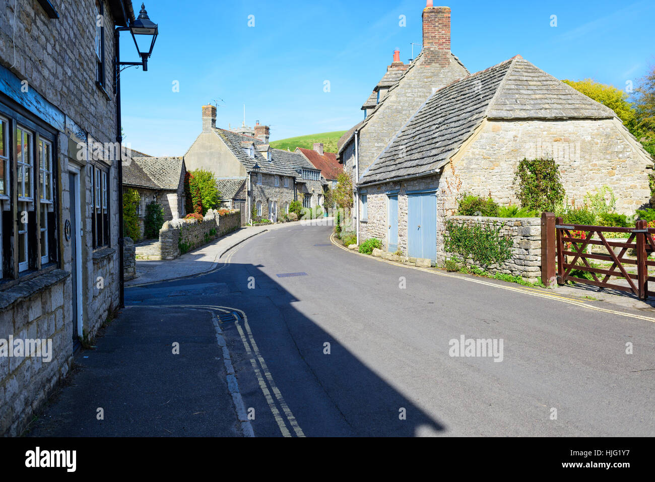 Traditional English village scene, quaint Corfe in the summer time ...