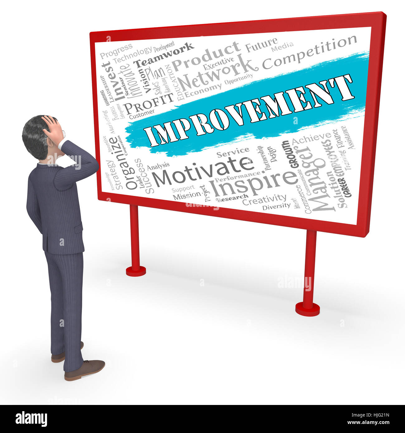 Improvement Words Character Showing Progress Upgrade And Development 3d ...