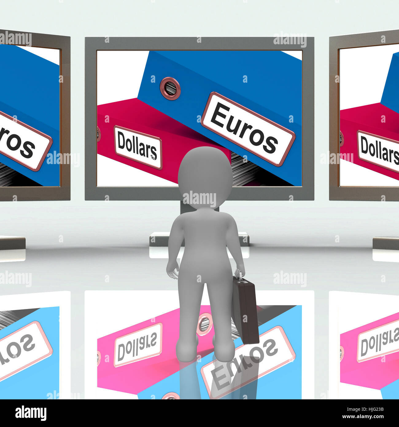 Dollar And Euros Folders Screen Showing Global Currency Exchange 3d ...