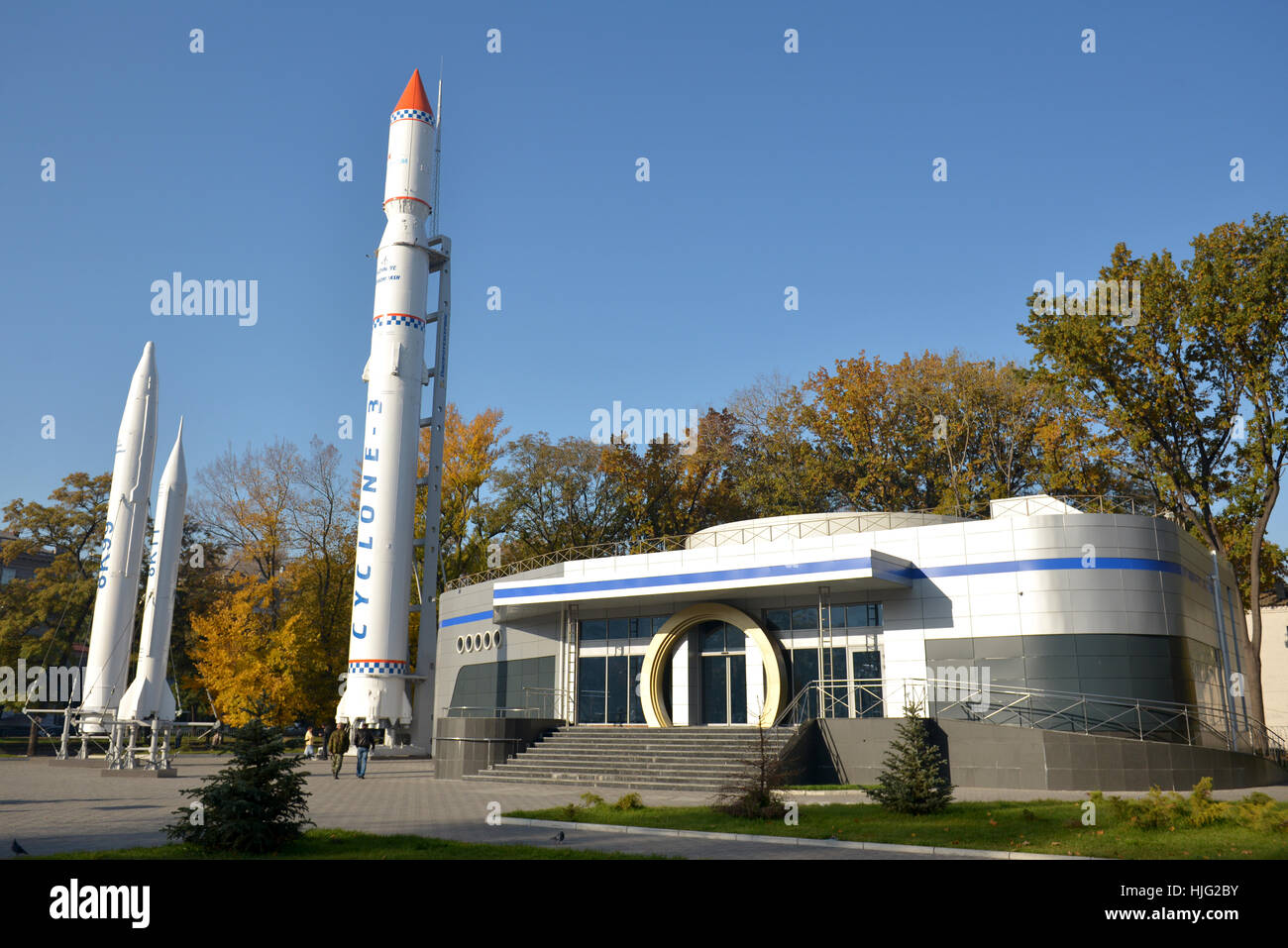 Spacecraft and space transport stands in rocket garden Stock Photo - Alamy