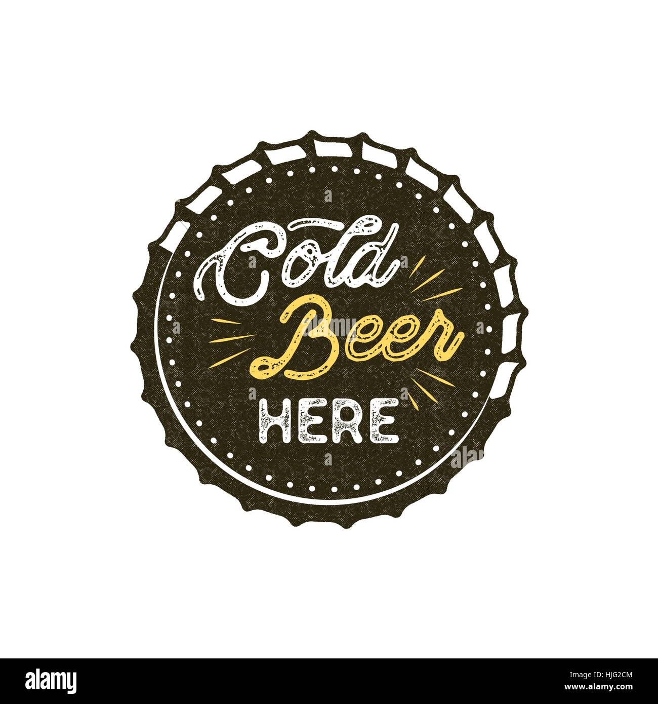 Vintage style beer badge. Ink stamp monochrome design. Cold beer here ...