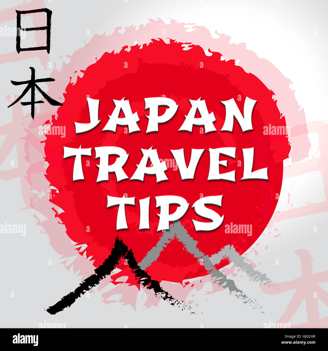 Japan Travel Tips Mountain And Sun Symbols Shows Japanese Guide And ...