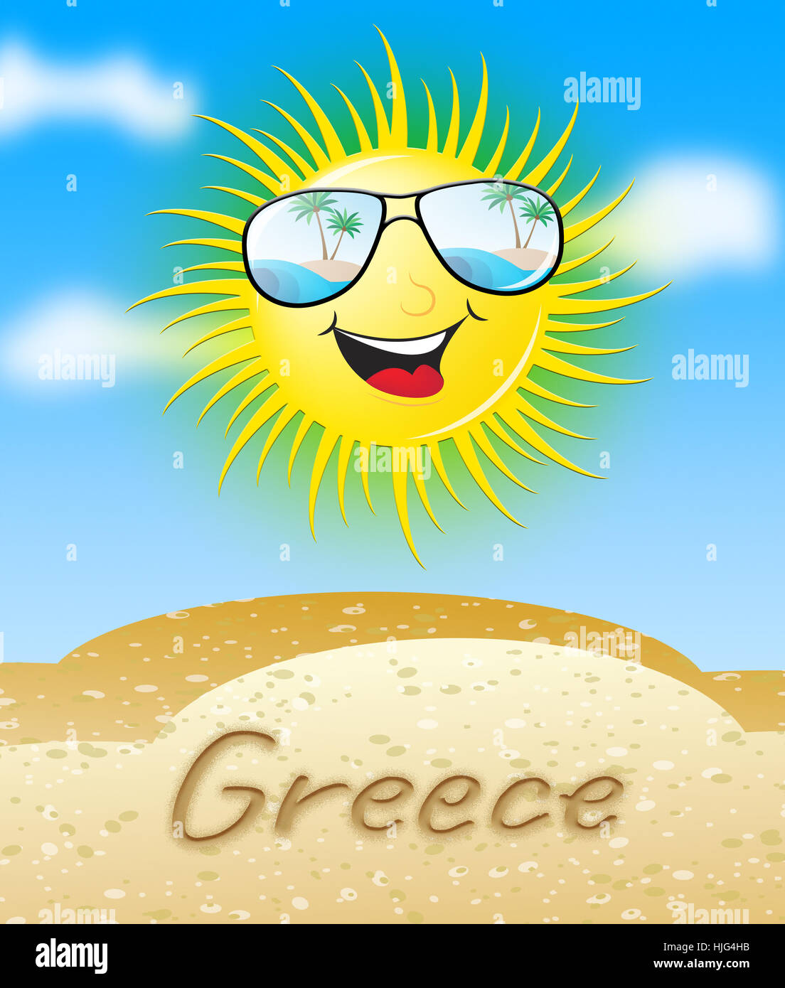 Greece Sun With Glasses Smiling Meaning Sunny 3d Illustration Stock ...