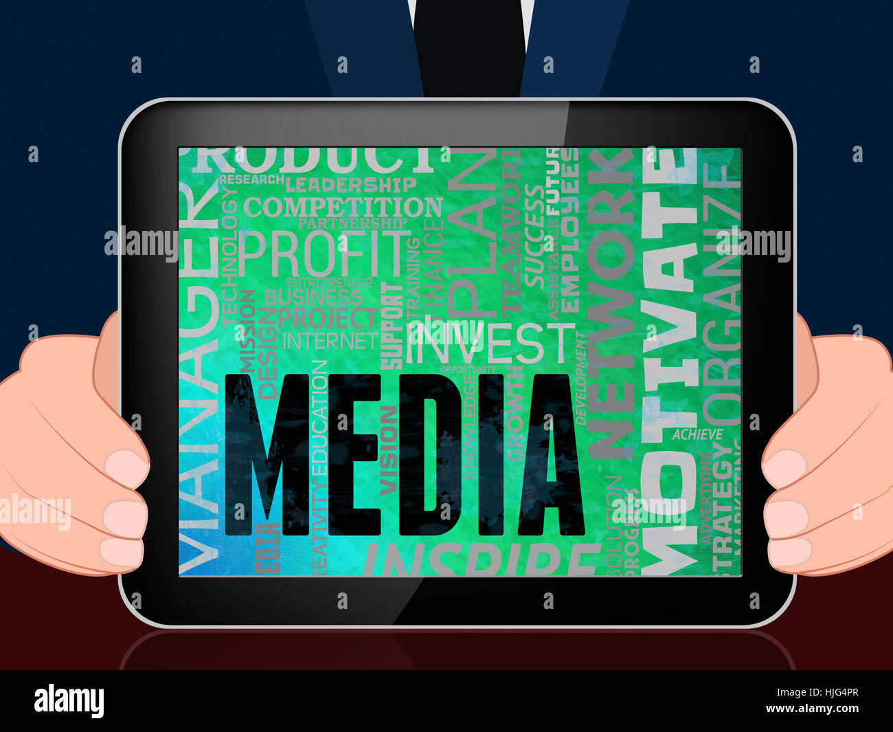 Media Words Tablet Showing Tv Radio And Newspapers 3d Illustration ...