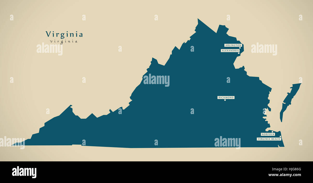 Modern Map - Virginia USA federal state illustration silhouette Stock ...