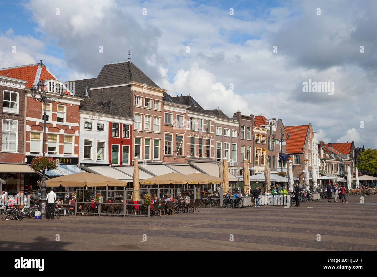 Historic buildings at the market square, market, Delft, Holland, The ...