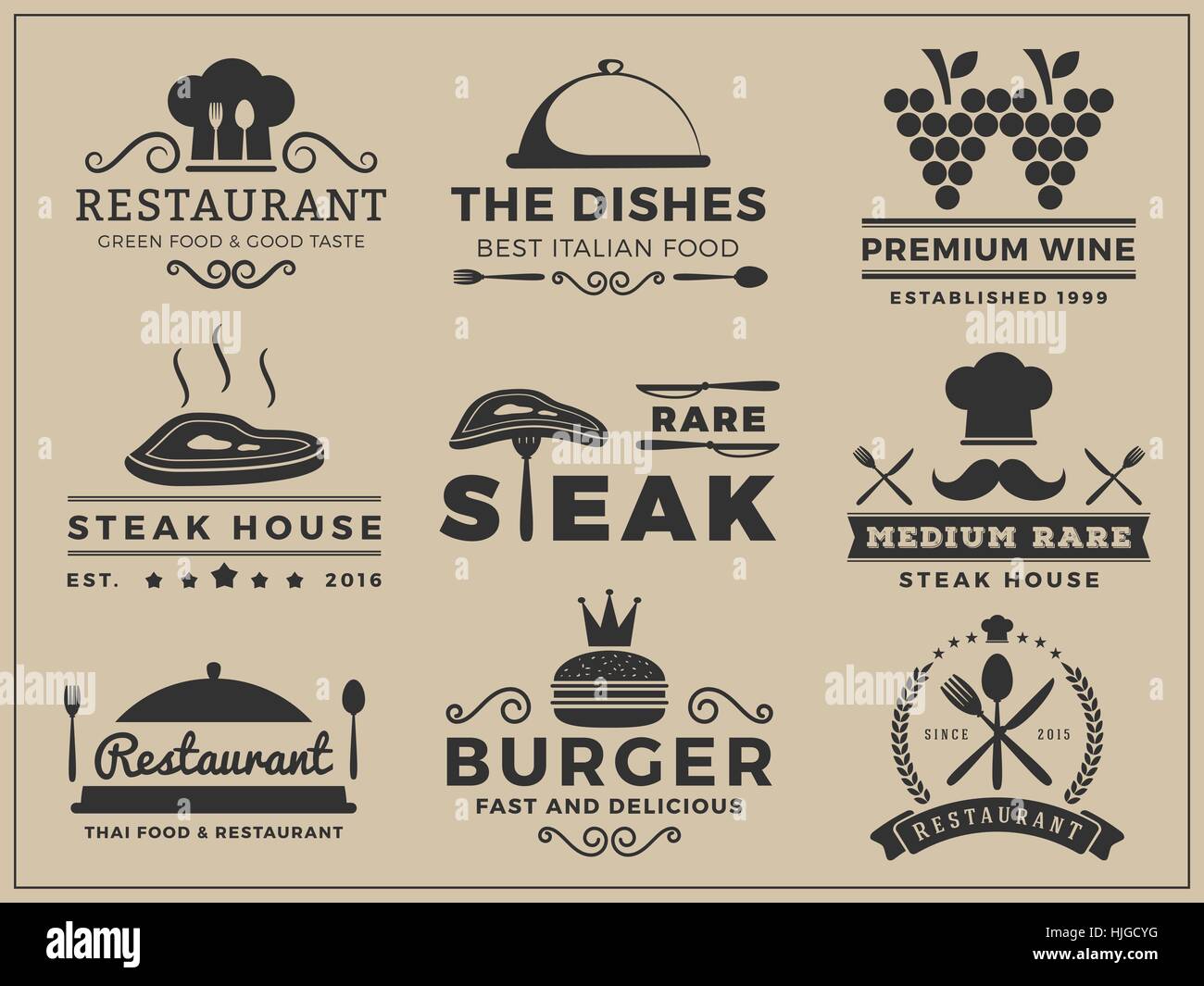 Set of logo & insignia design for Restaurant, Steak house, Wine, Burger ...