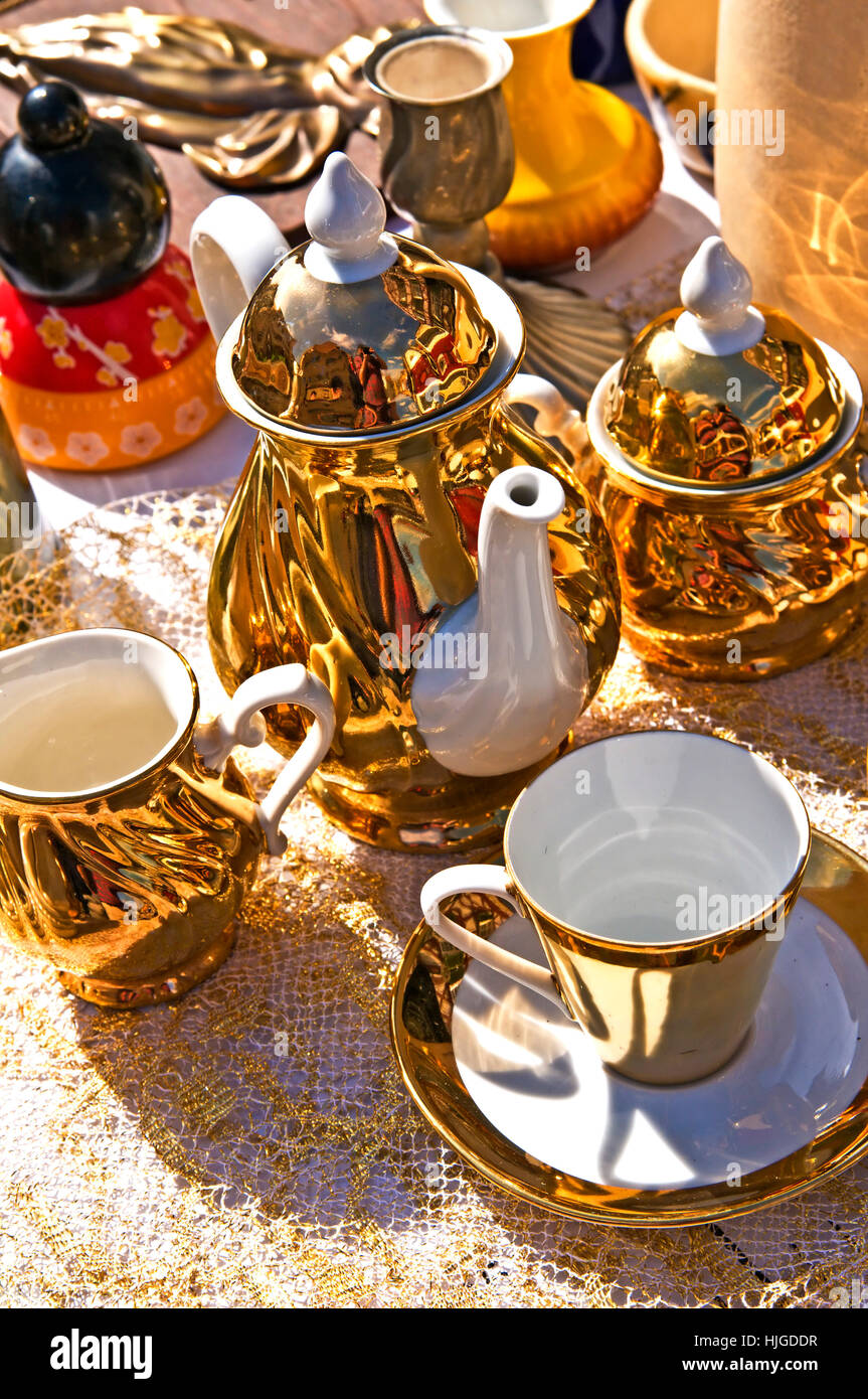 golden, turkish, rag-fair, coffee set, flea market, antique, golden ...