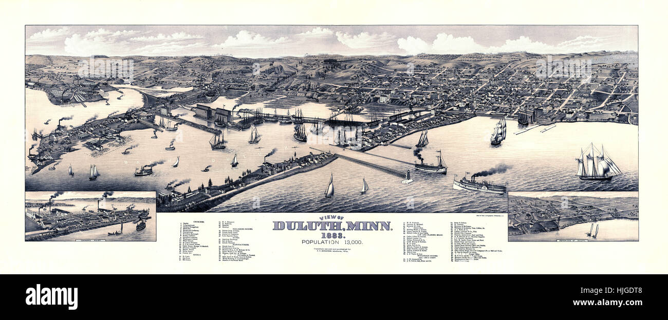 Map Of Duluth 1883 Blue Stock Photo - Alamy