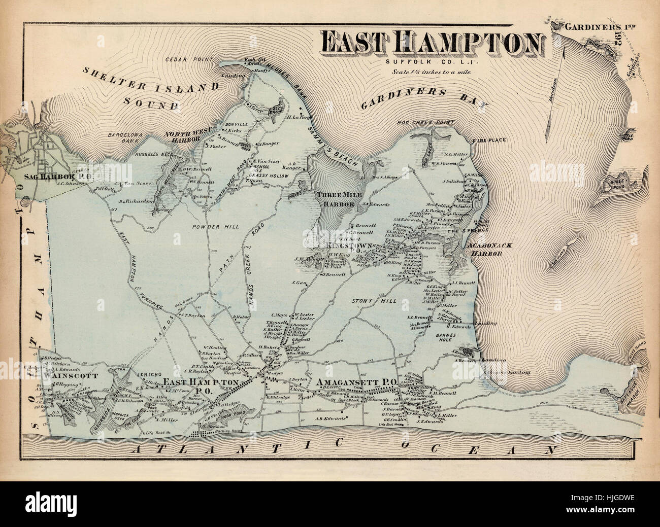Map of East Hampton 1873 Stock Photo - Alamy