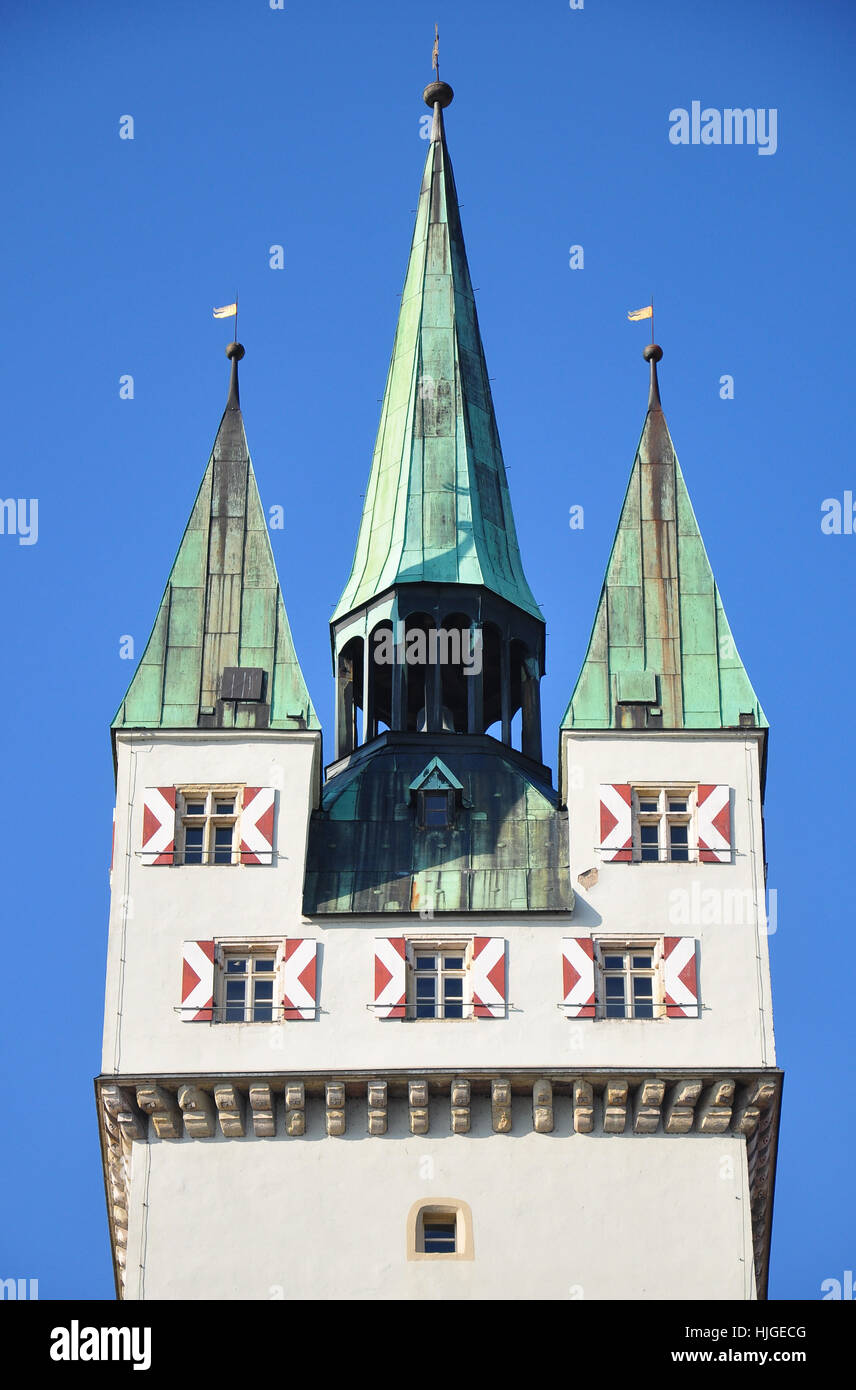 blue, tower, historical, city, town, tourism, clock, bavaria, germany ...