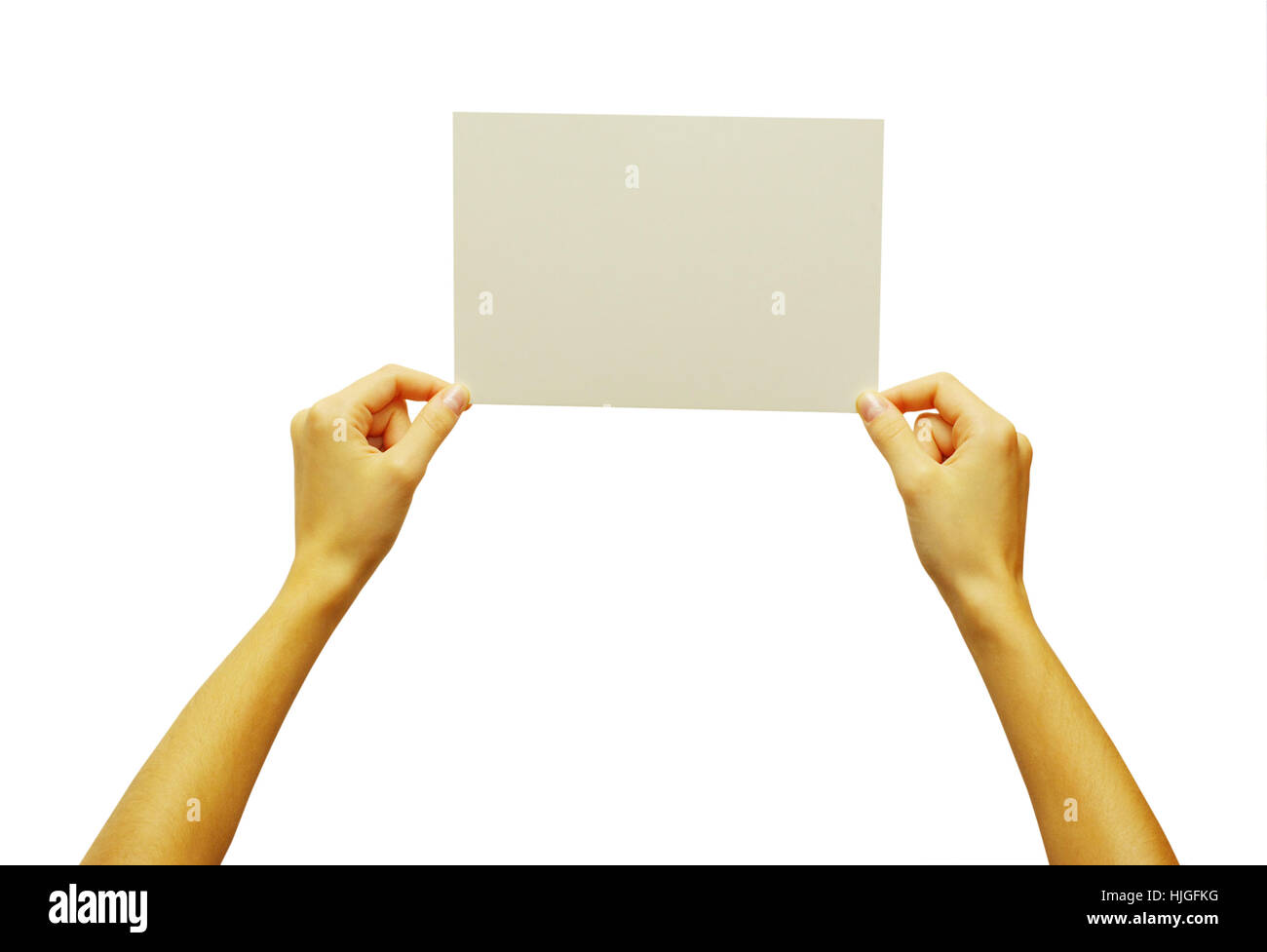 card blank in a hand isolated on white Stock Photo - Alamy