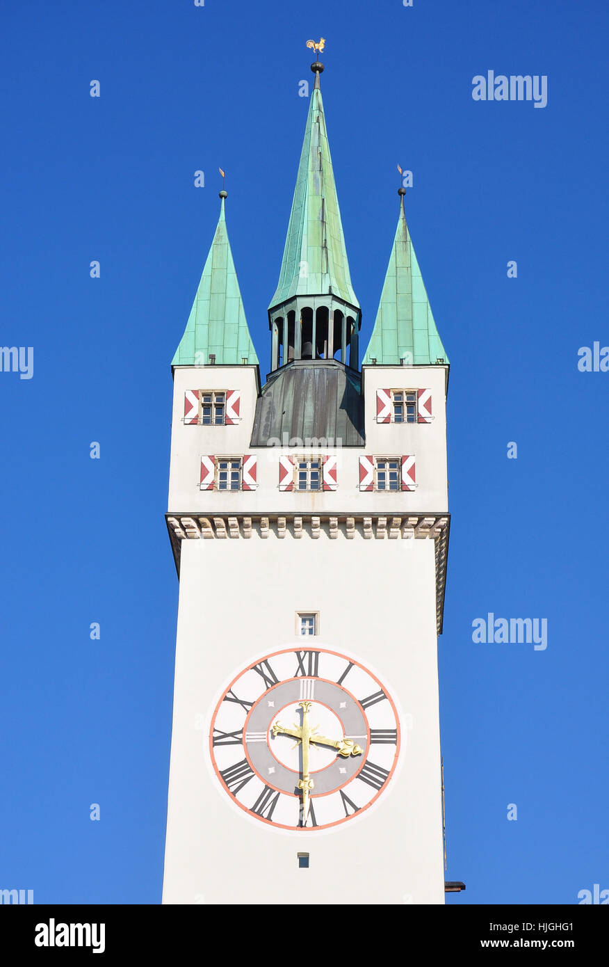 blue, tower, historical, city, town, tourism, clock, bavaria, germany ...