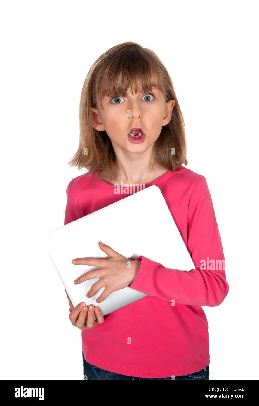 Blond girl laptop tablet hi-res stock photography and images - Alamy