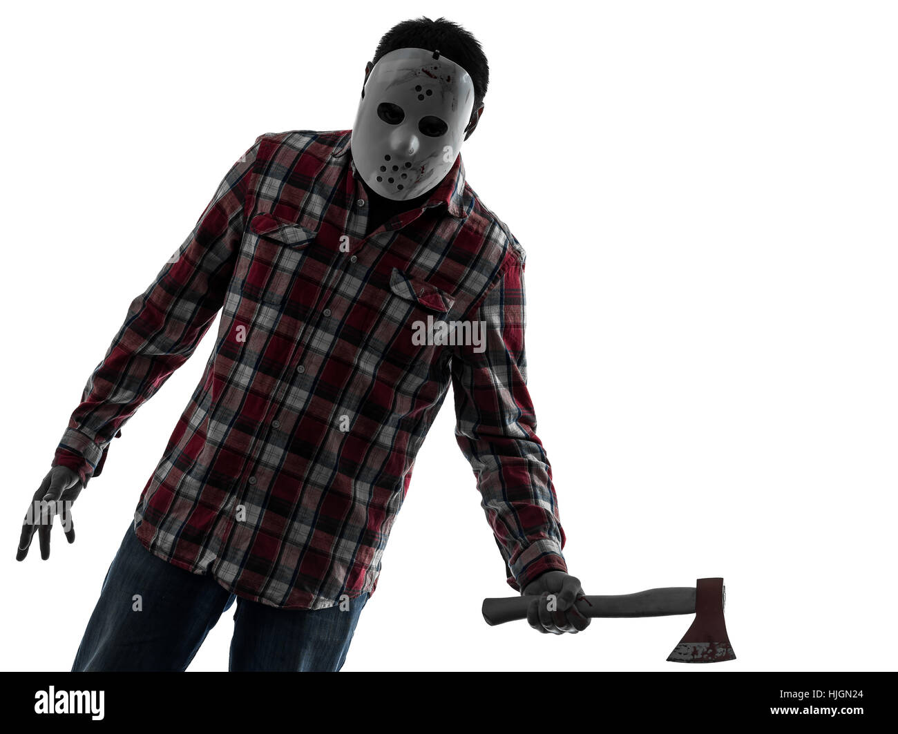 one caucasian man serial killer with mask portrait in silhouette studio ...