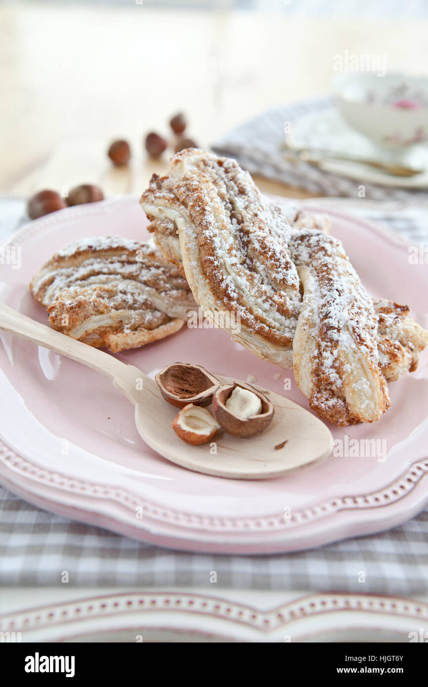 pastry, filbert, hazelnut, cup, plait, tea, nibble, wood, photo, camera ...