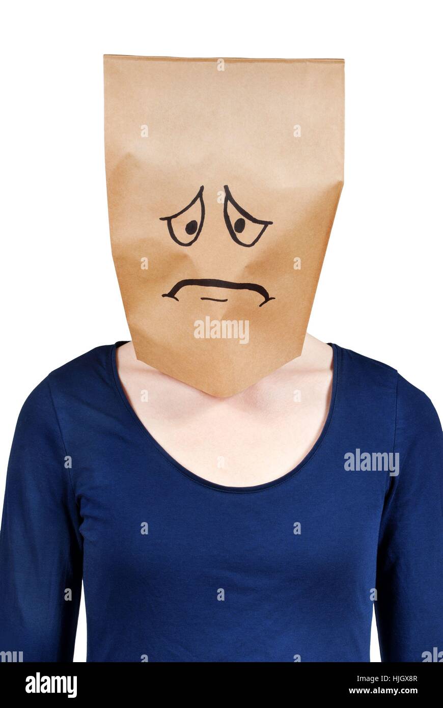 a person with paper bag head symbolizing sadness and depression ...