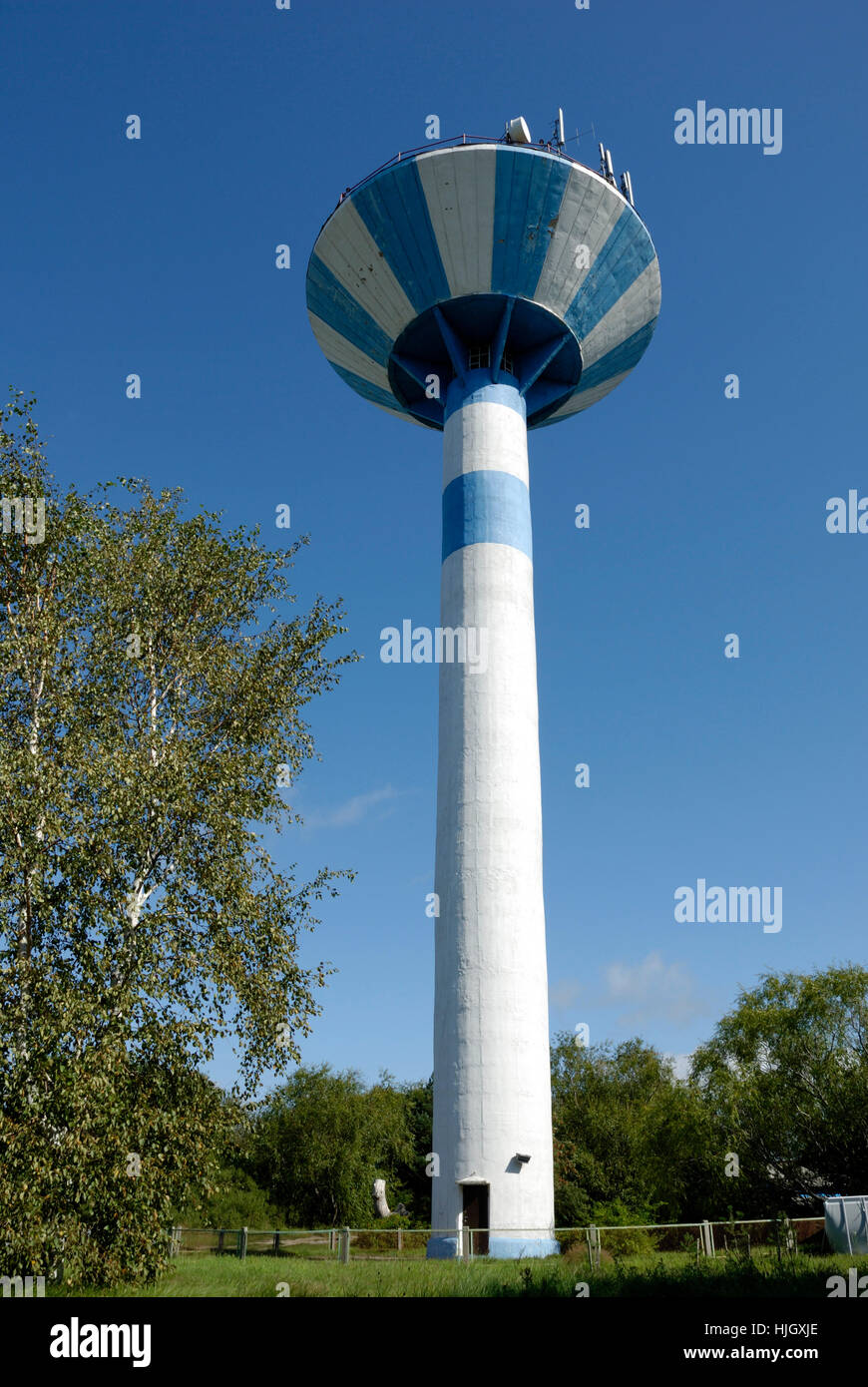 tower, deciduous tree, lithuania, water tower, blue, tower, green ...