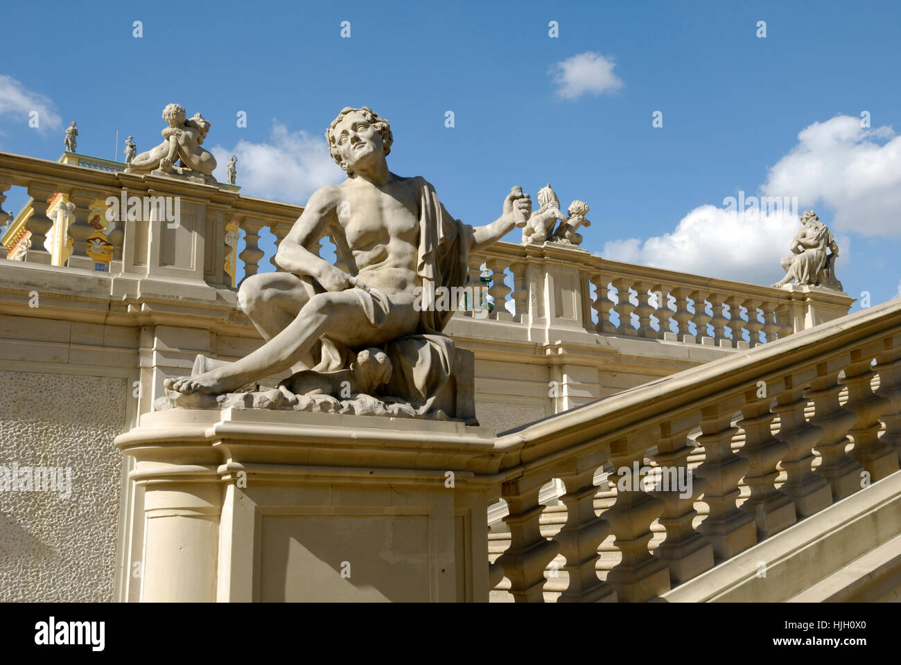 balustrade, poland, warsaw, palace, sculptures, staircase, blue, statue ...