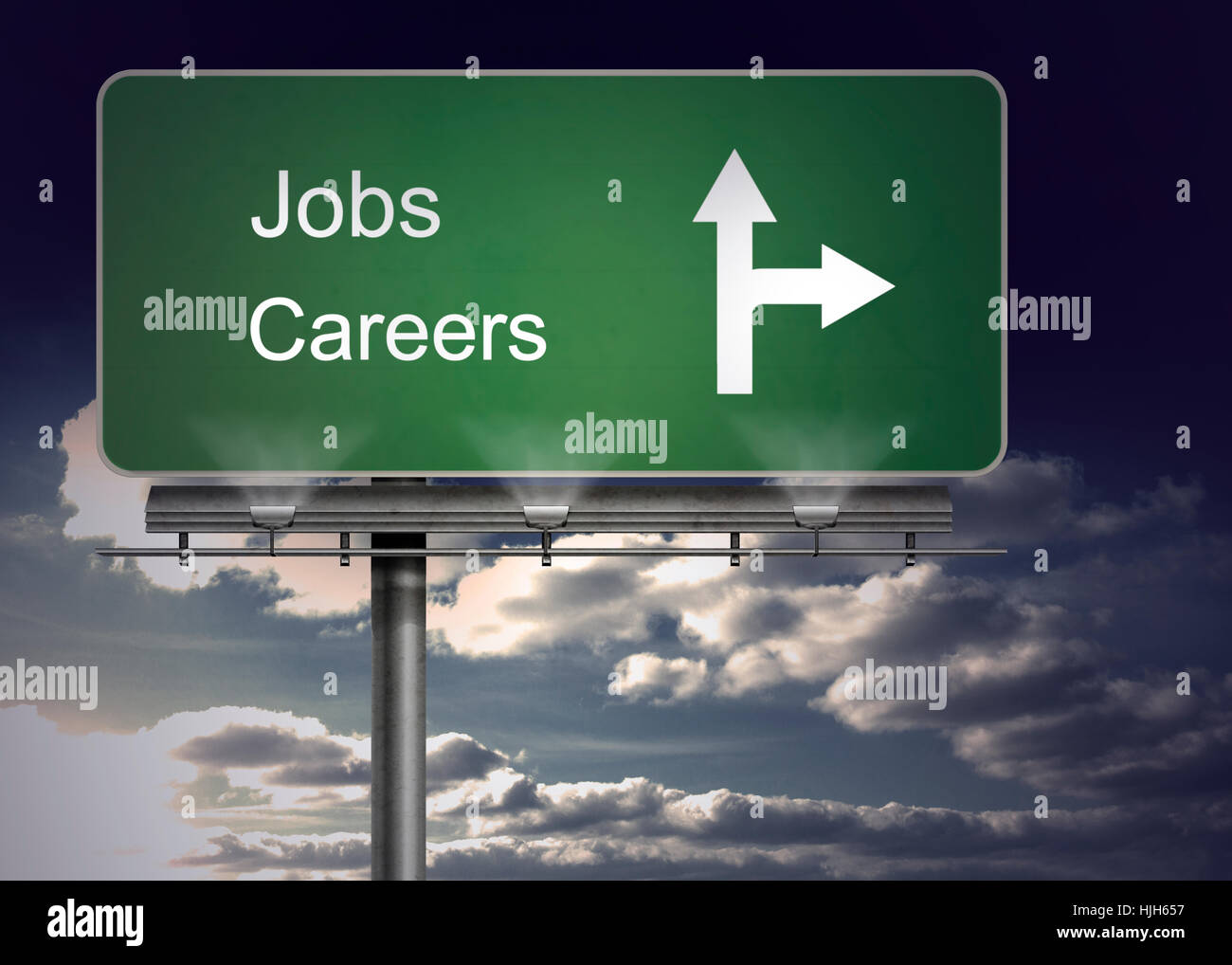 Signpost showing the direction of jobs and careers with sky in the ...