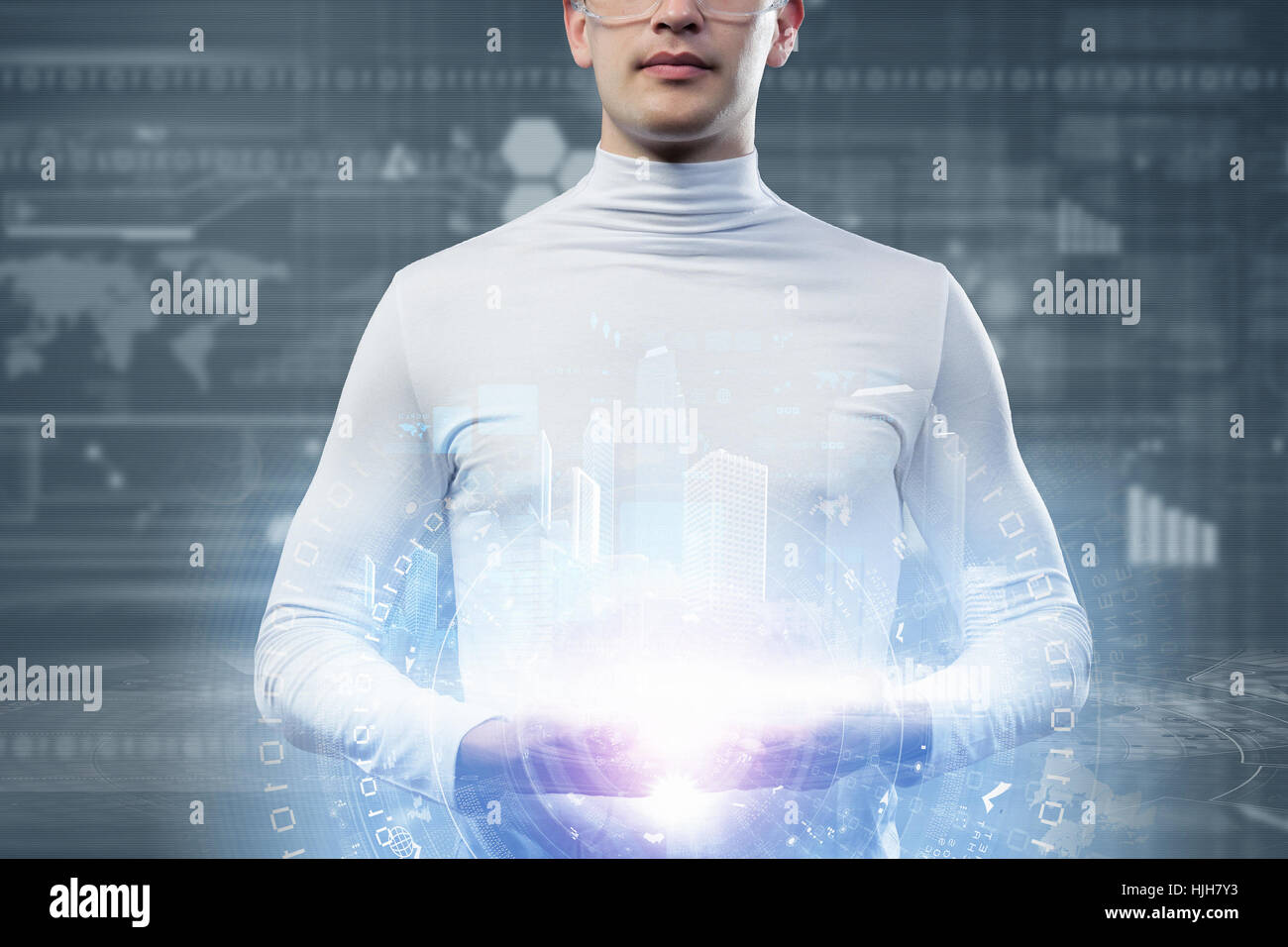 Concept man holding futuristic hi-res stock photography and images - Alamy