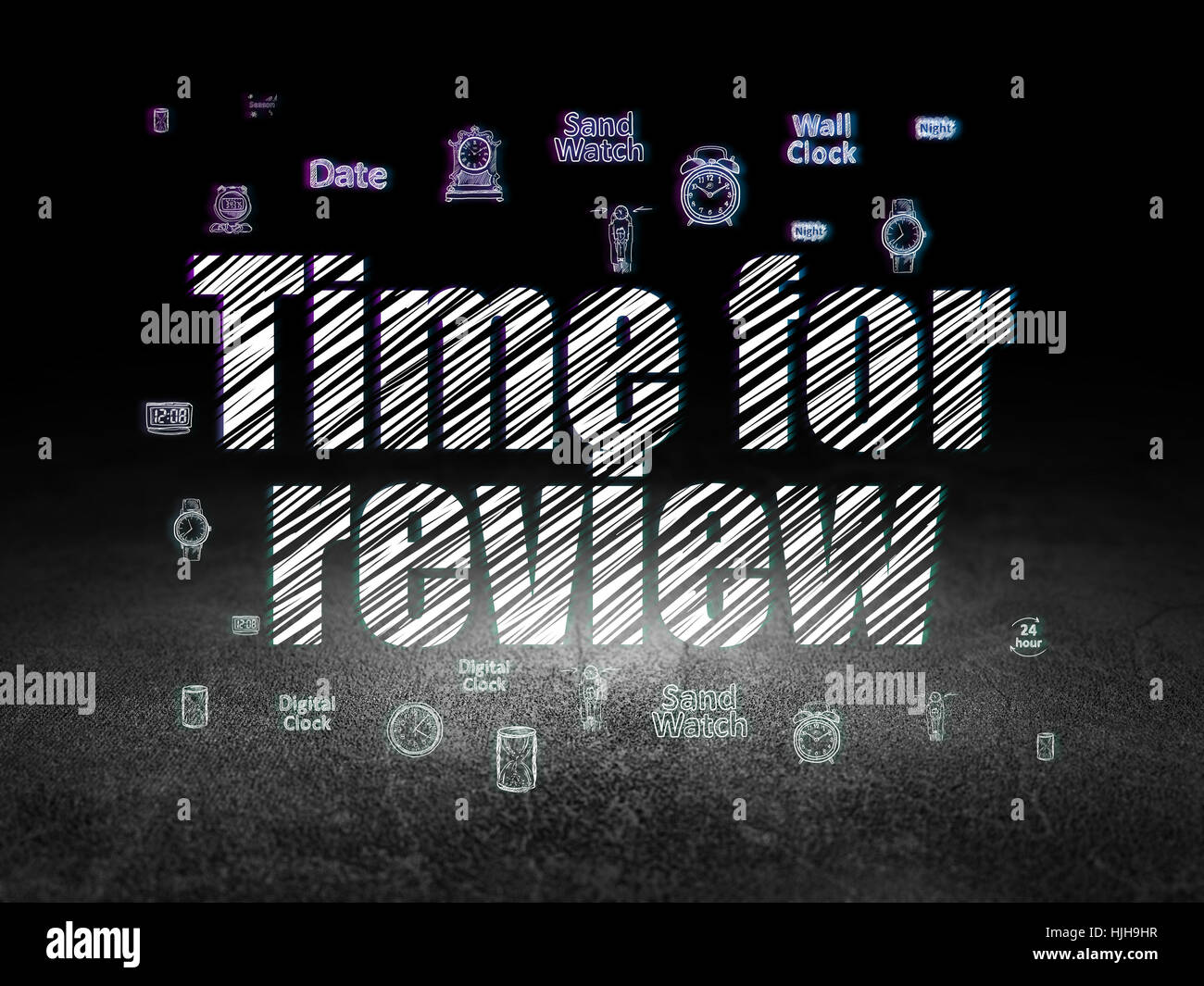 Timeline concept: Time for Review in grunge dark room Stock Photo - Alamy