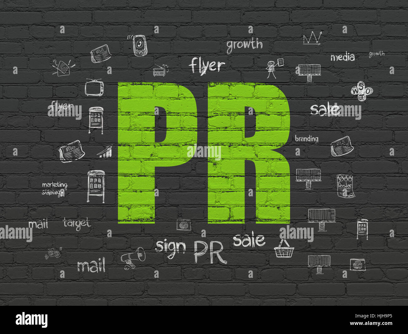 Marketing concept: PR on wall background Stock Photo - Alamy