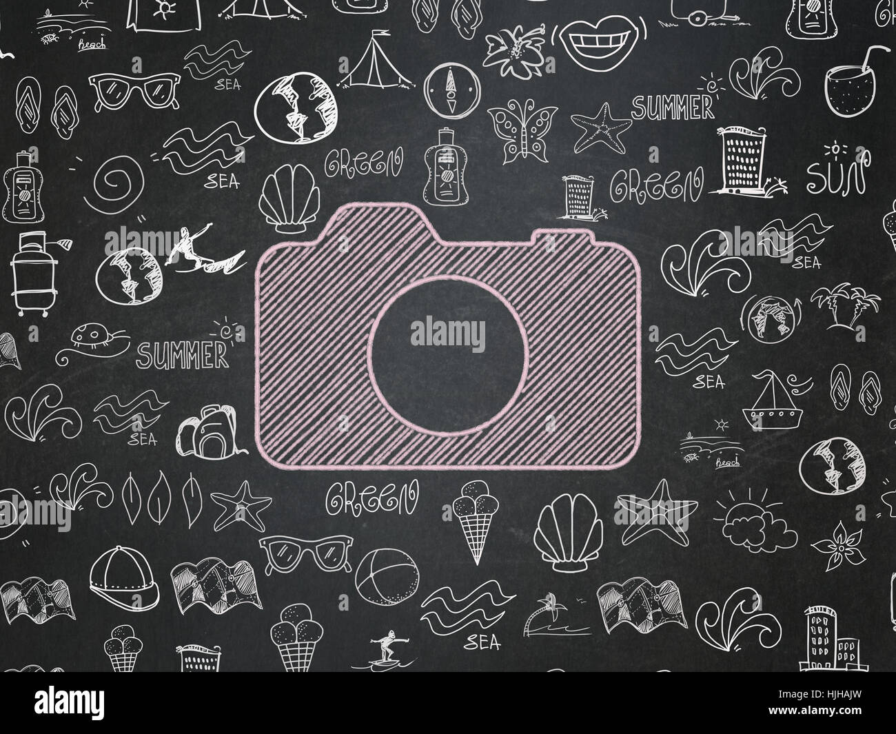 Tourism concept: Photo Camera on School board background Stock Photo ...