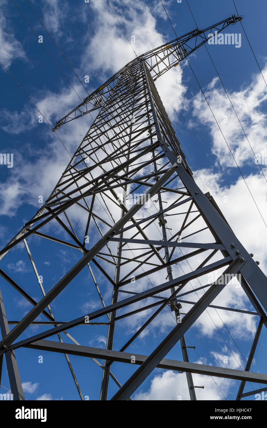 current mast, power line tower, high-tension line, transmission line ...