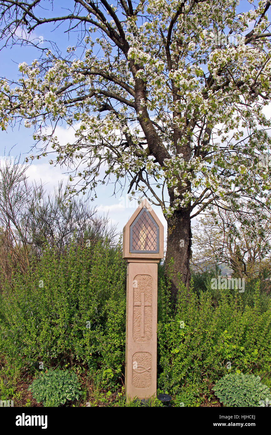 monument, fruit-tree, religion, monument, cross, blossoms, spring ...