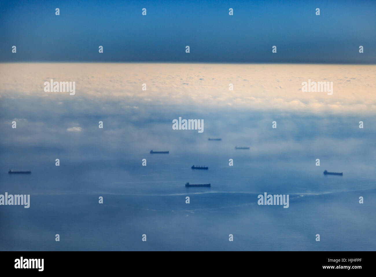 Ship fleet on the sea with clouds and clear sky form high angle Stock ...