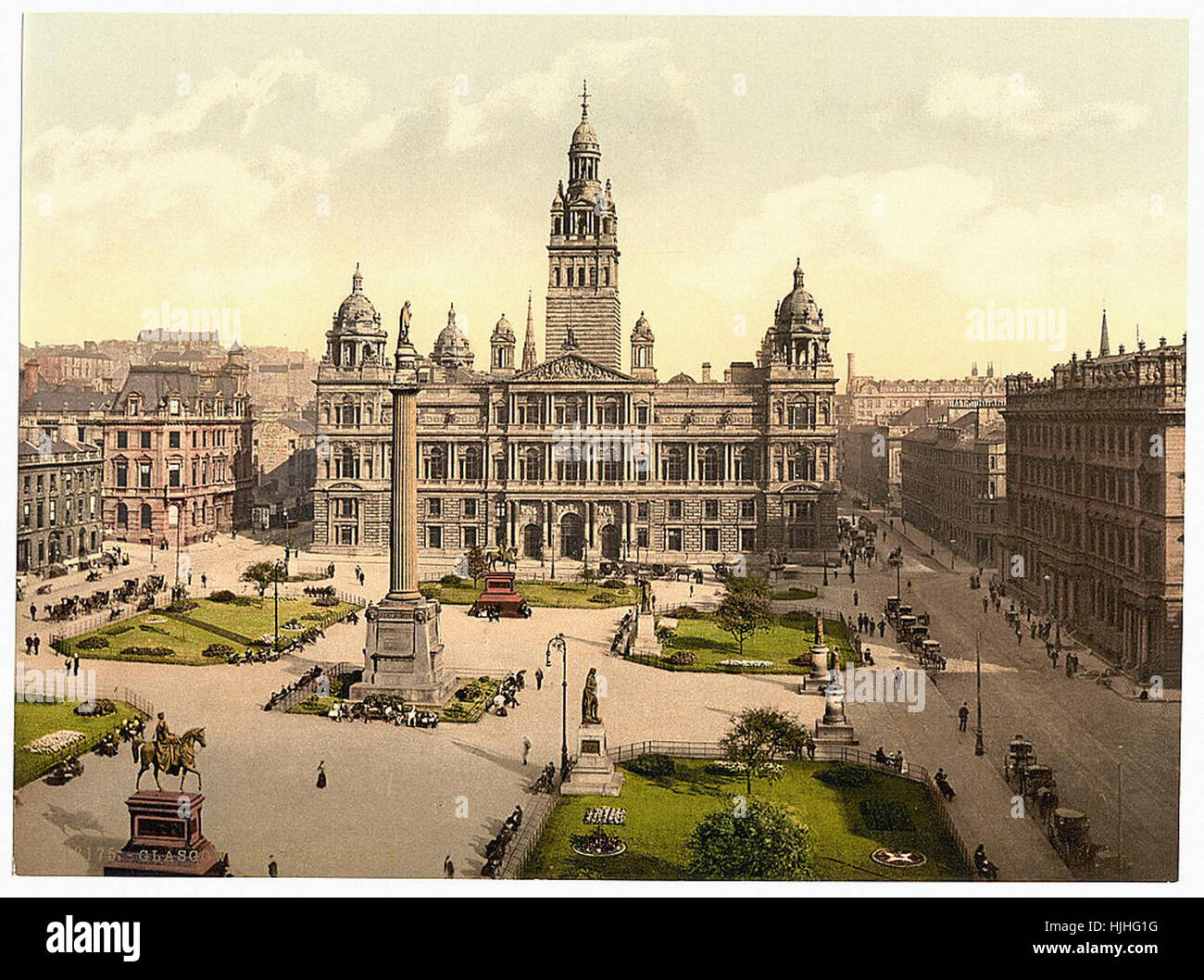 George Square, Glasgow, Scotland - Photochrom XIXth century Stock Photo ...