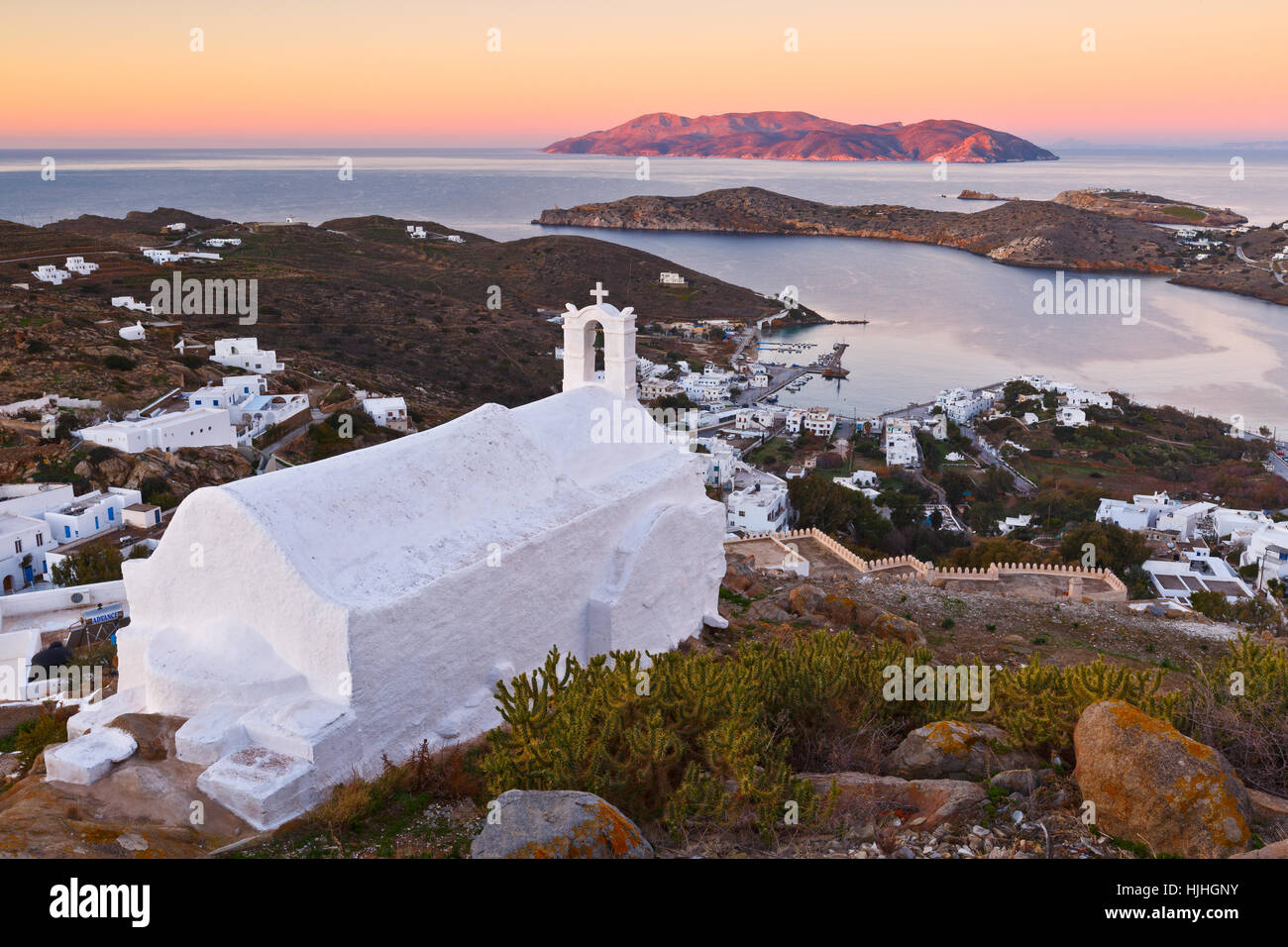 Traditional church in Chora village of Ios island in Greece Stock Photo ...